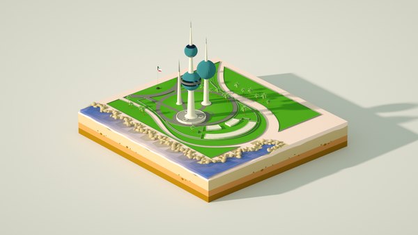 3D модель Kuwait Towers Kuwait Low poly - TurboSquid 2070767