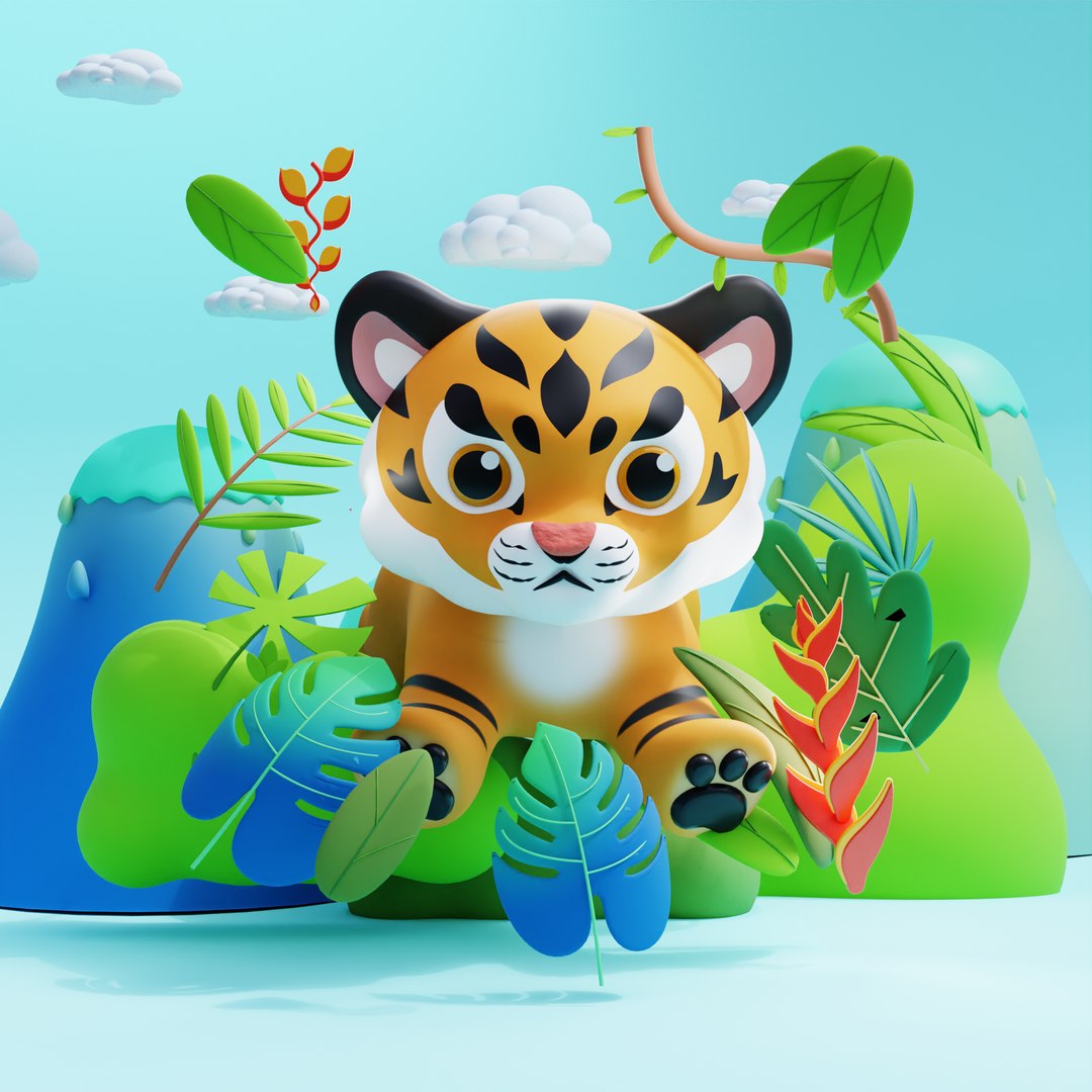 3D Model Cute Small Tiger - TurboSquid 2349632