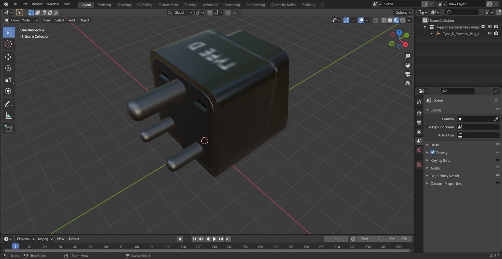 Type D Electrical Plug Adapter Black 3D Model - TurboSquid 1838647