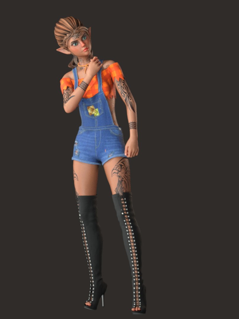 3D Model Cartoon Rigged Tattoo Fighter Girl-Lumiya Character 3D Model ...