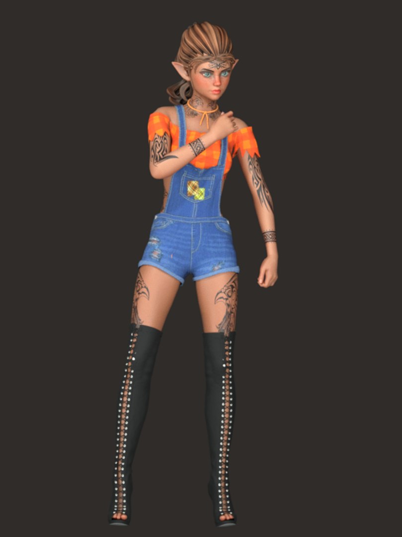 3D Model Cartoon Rigged Tattoo Fighter Girl-Lumiya Character 3D Model ...