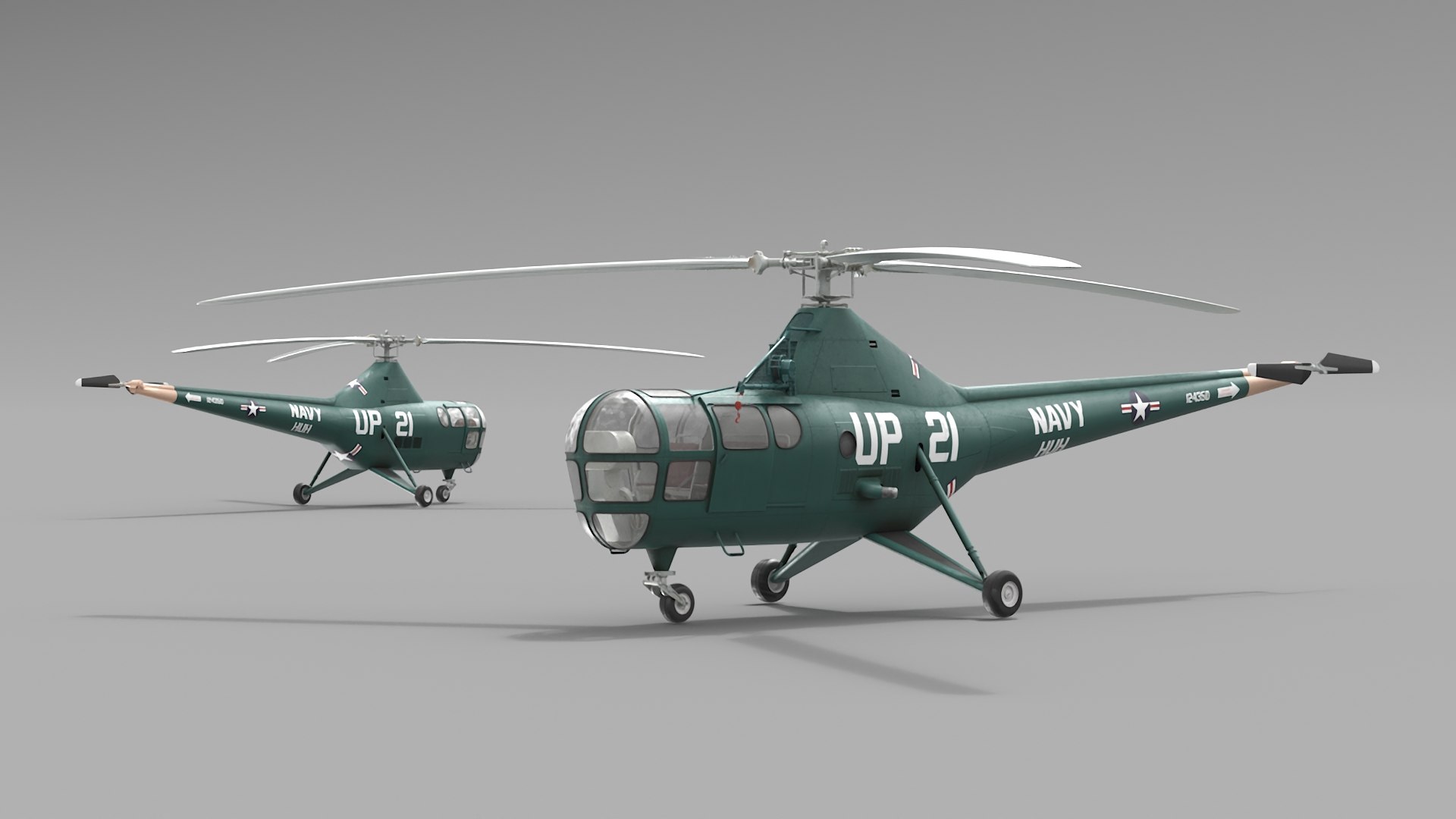 3D Model Navy Helicopter Sikorsky H-5 Green Rigged - TurboSquid 2302769