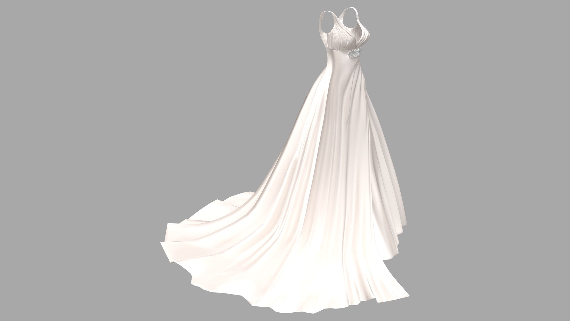 3D A Line Deep V Neck Corset Back Satin Ruched Wedding Dress Model - TurboSquid 2072432