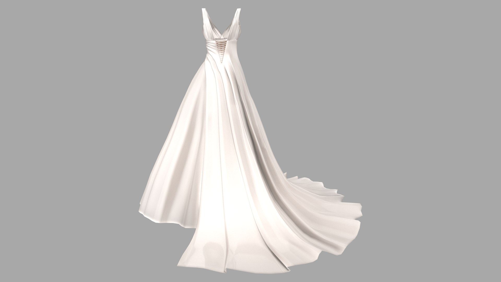 3D A Line Deep V Neck Corset Back Satin Ruched Wedding Dress Model - TurboSquid 2072432