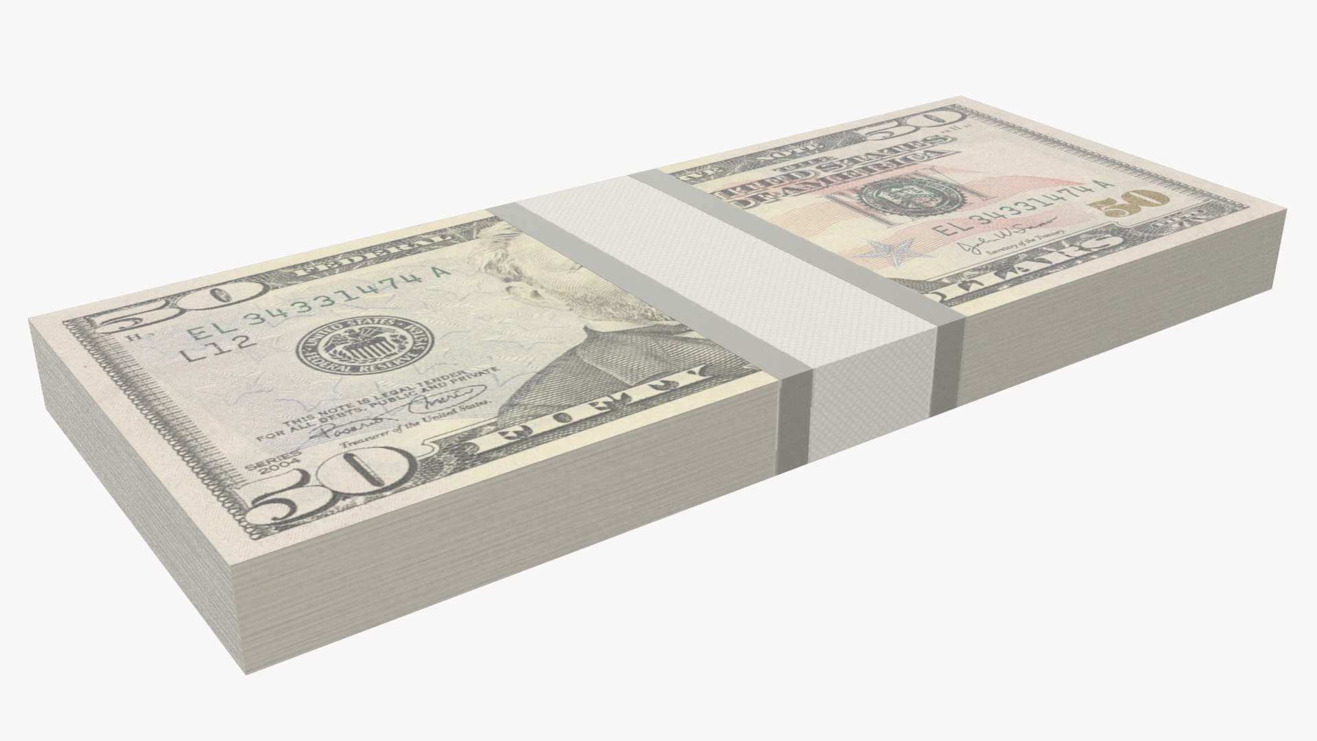 Fifty dollars bills 3D model - TurboSquid 1652356