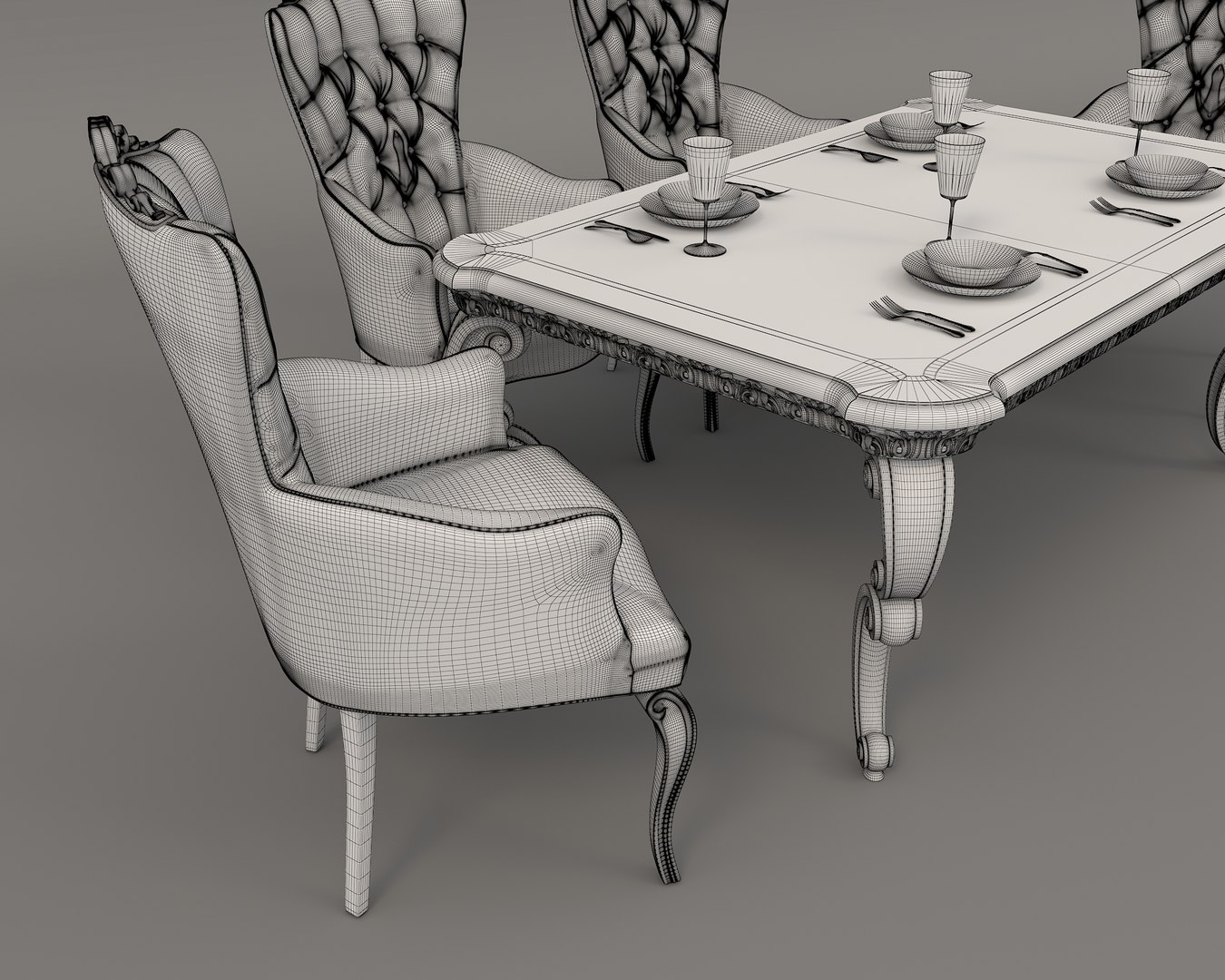 3D Model Classic European Style Dining Table And Chairs 40 - TurboSquid ...