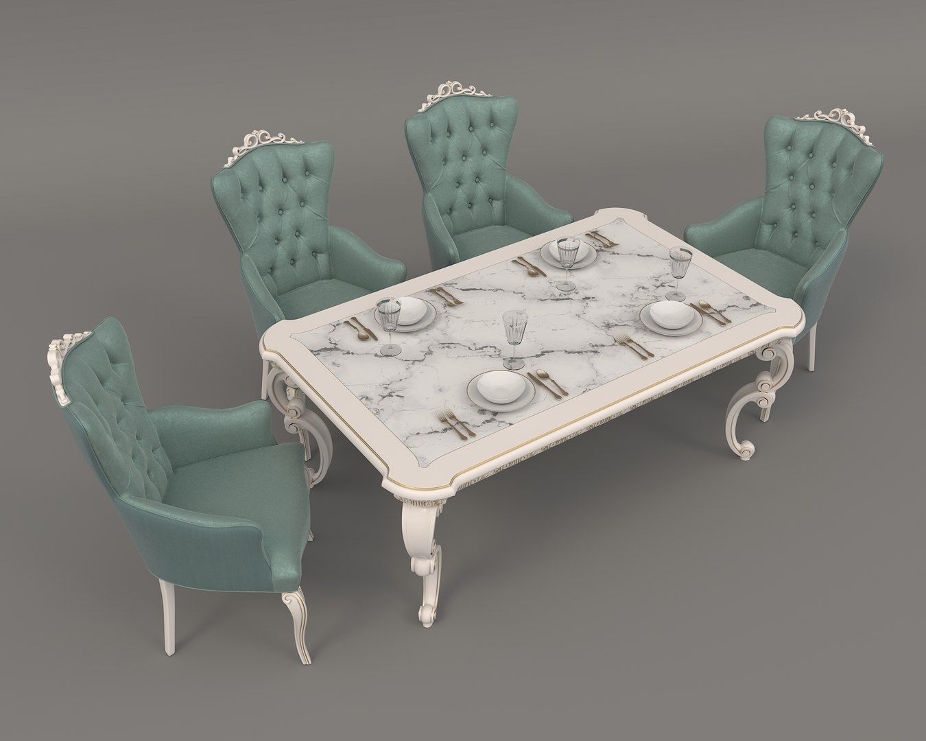 3D Model Classic European Style Dining Table And Chairs 40 - TurboSquid ...