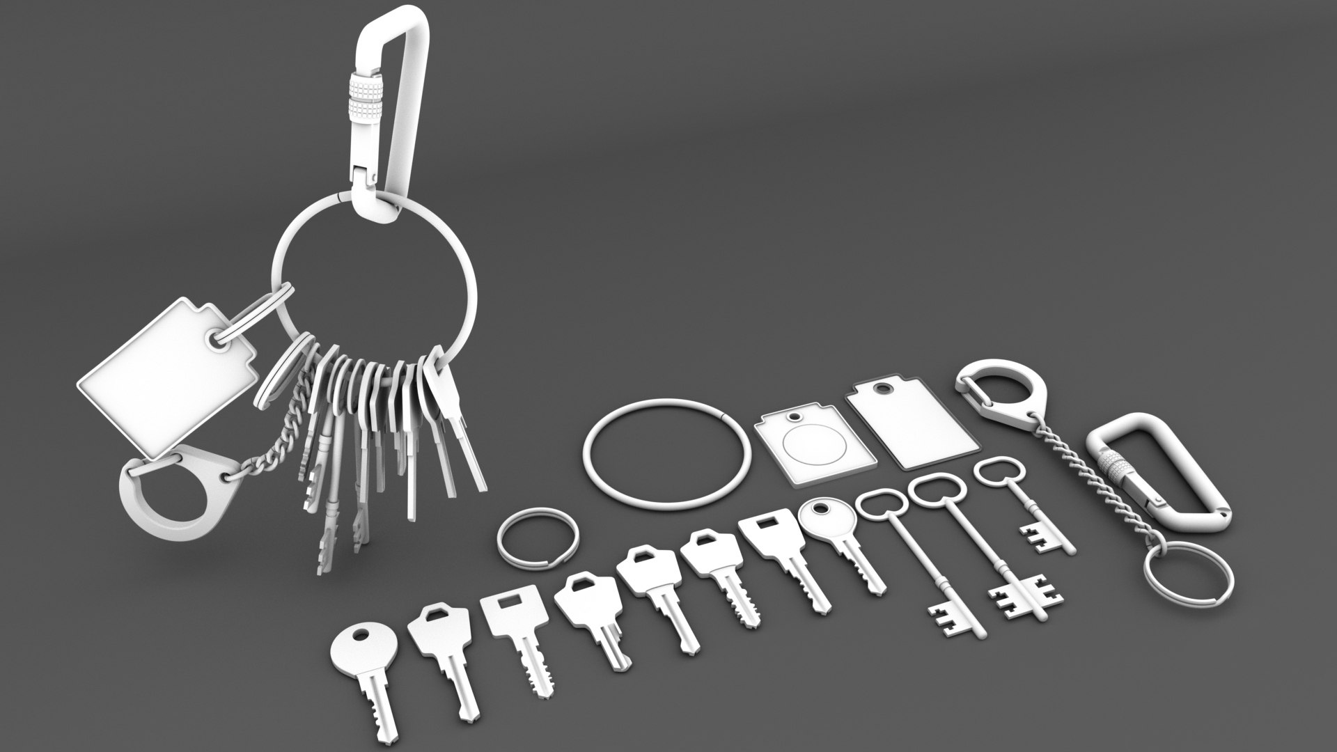 3D Set Keys Chain Carabiner - TurboSquid 1509352