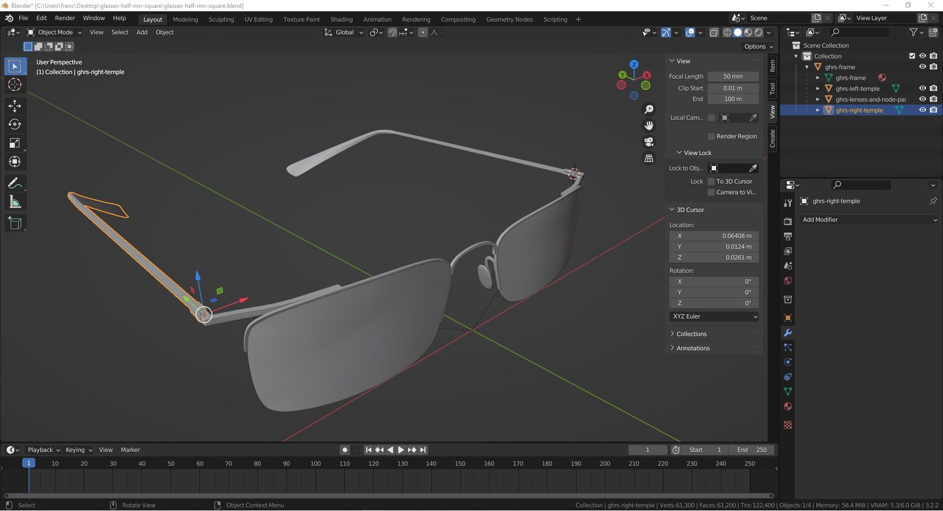 Glasses Half Rim Square 3D Model - TurboSquid 1947330