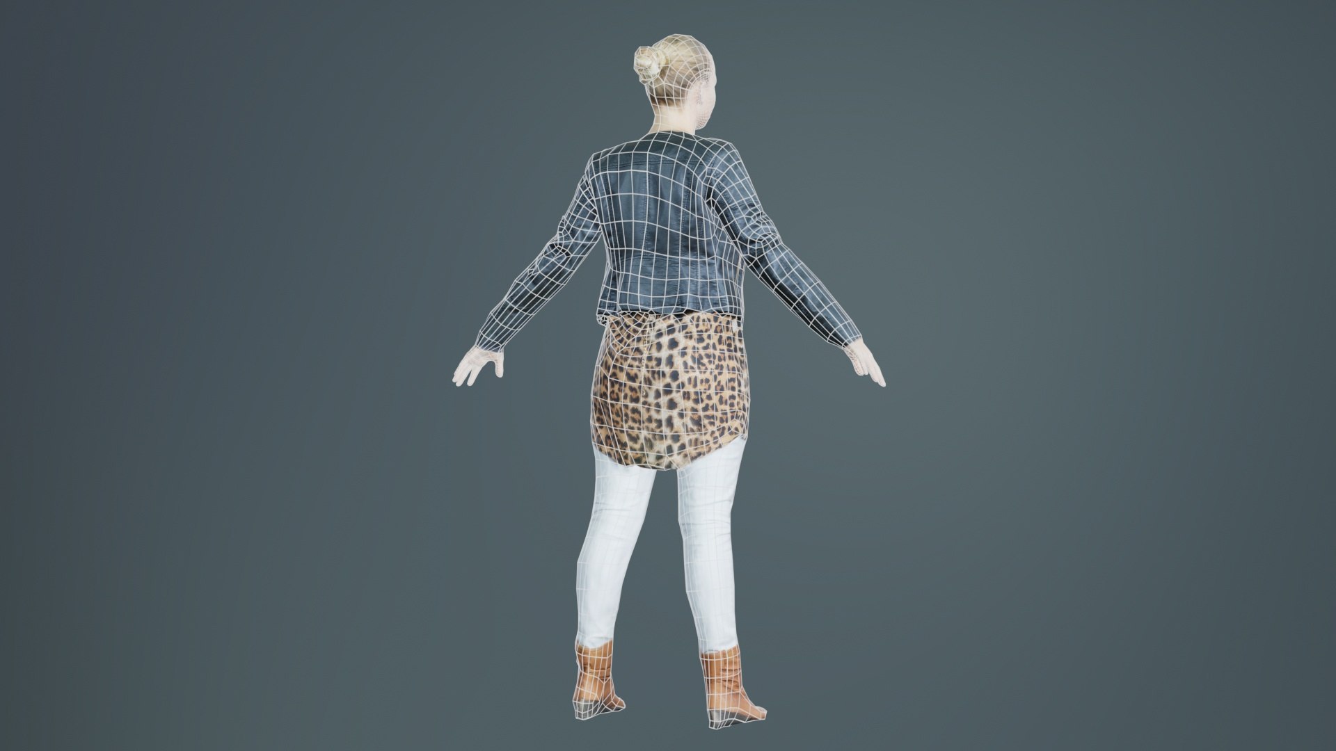 3D Woman In Boots Leather Jacket And Leopard Dress Standard Pose ...