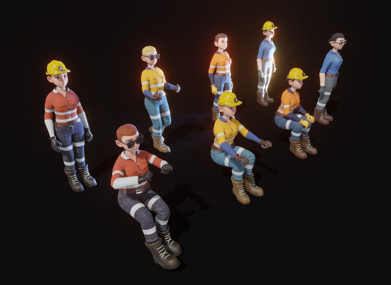 3D Stylized Female Miner Animated Customizable Low-poly 3D Model ...