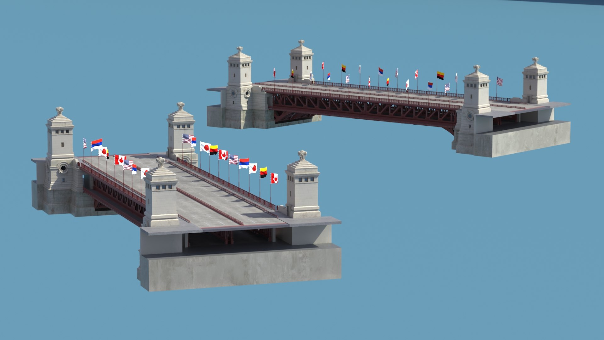 Chicago Drawbridge With Flags Lowered Model - TurboSquid 2285052