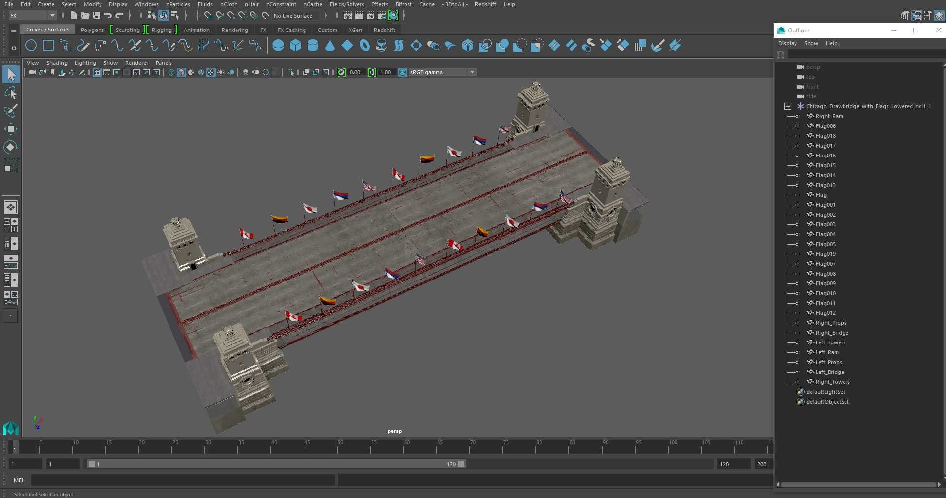 Chicago Drawbridge With Flags Lowered Model - TurboSquid 2285052