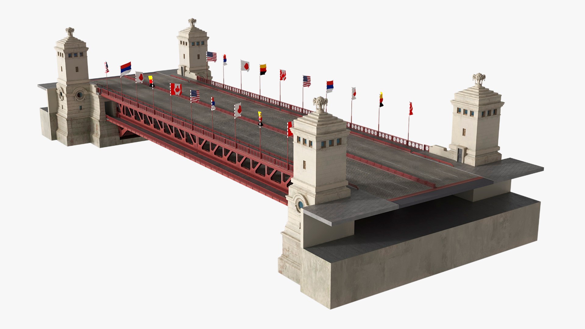 Chicago Drawbridge With Flags Lowered Model - TurboSquid 2285052