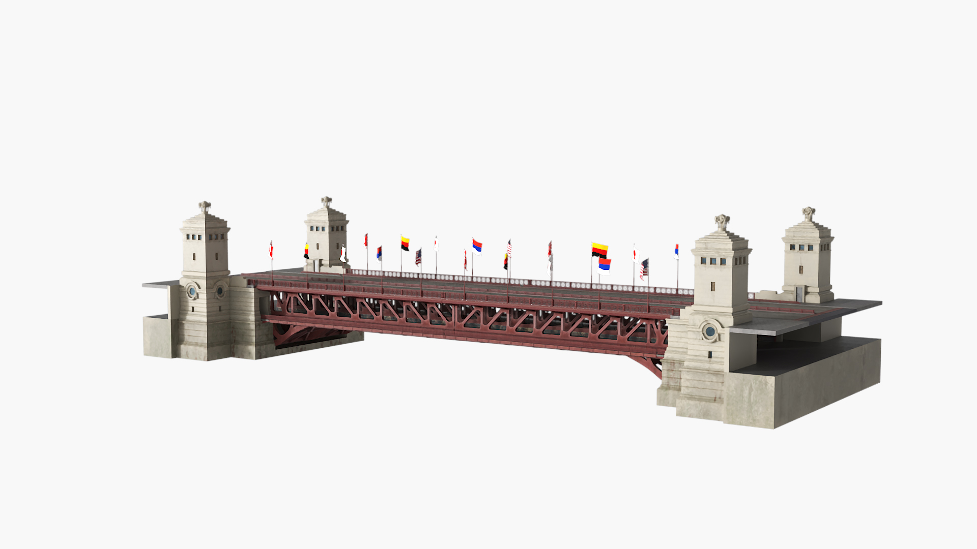 Chicago Drawbridge With Flags Lowered Model - TurboSquid 2285052