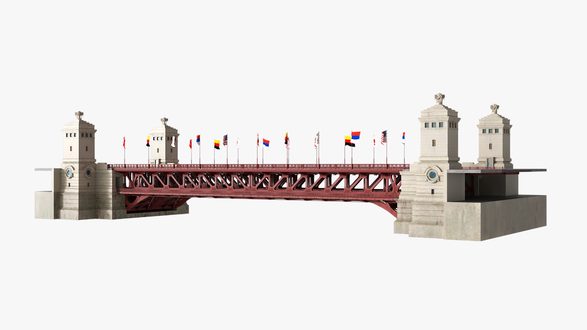 Chicago Drawbridge With Flags Lowered Model - TurboSquid 2285052
