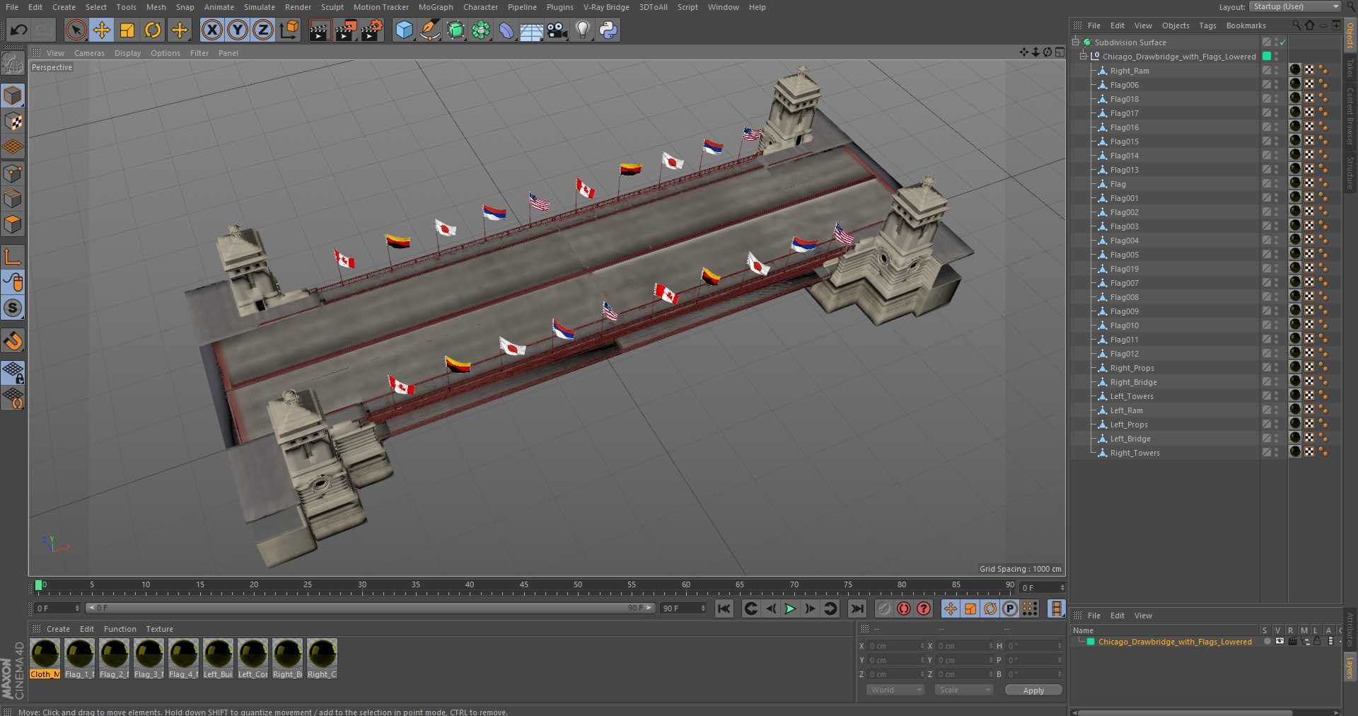 Chicago Drawbridge With Flags Lowered Model - TurboSquid 2285052
