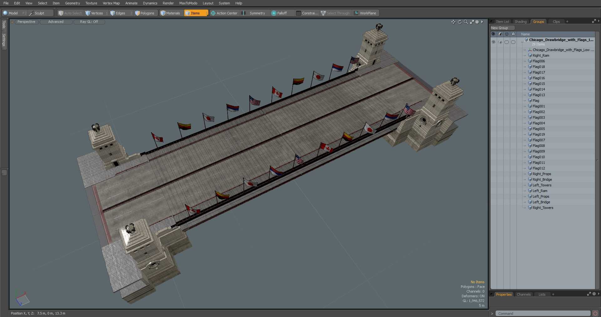 Chicago Drawbridge With Flags Lowered Model - TurboSquid 2285052