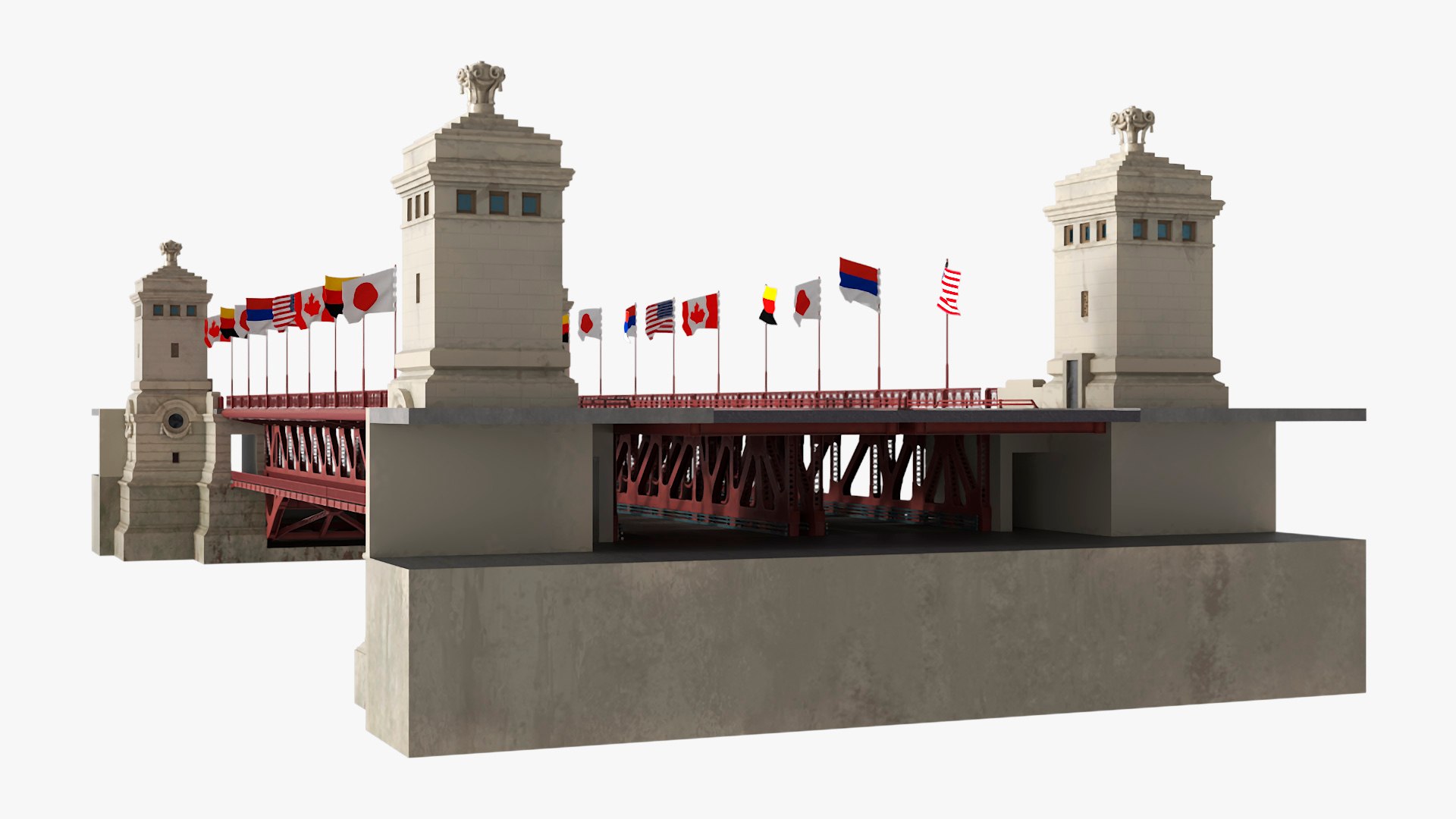 Chicago Drawbridge With Flags Lowered Model - TurboSquid 2285052