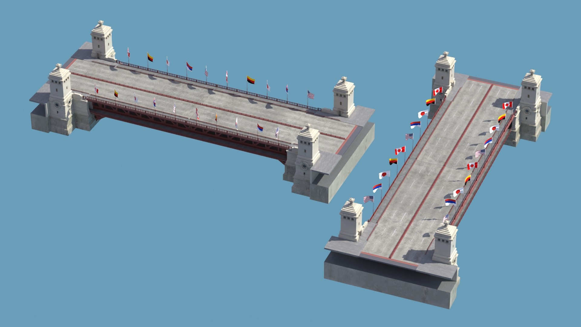 Chicago Drawbridge With Flags Lowered Model - TurboSquid 2285052