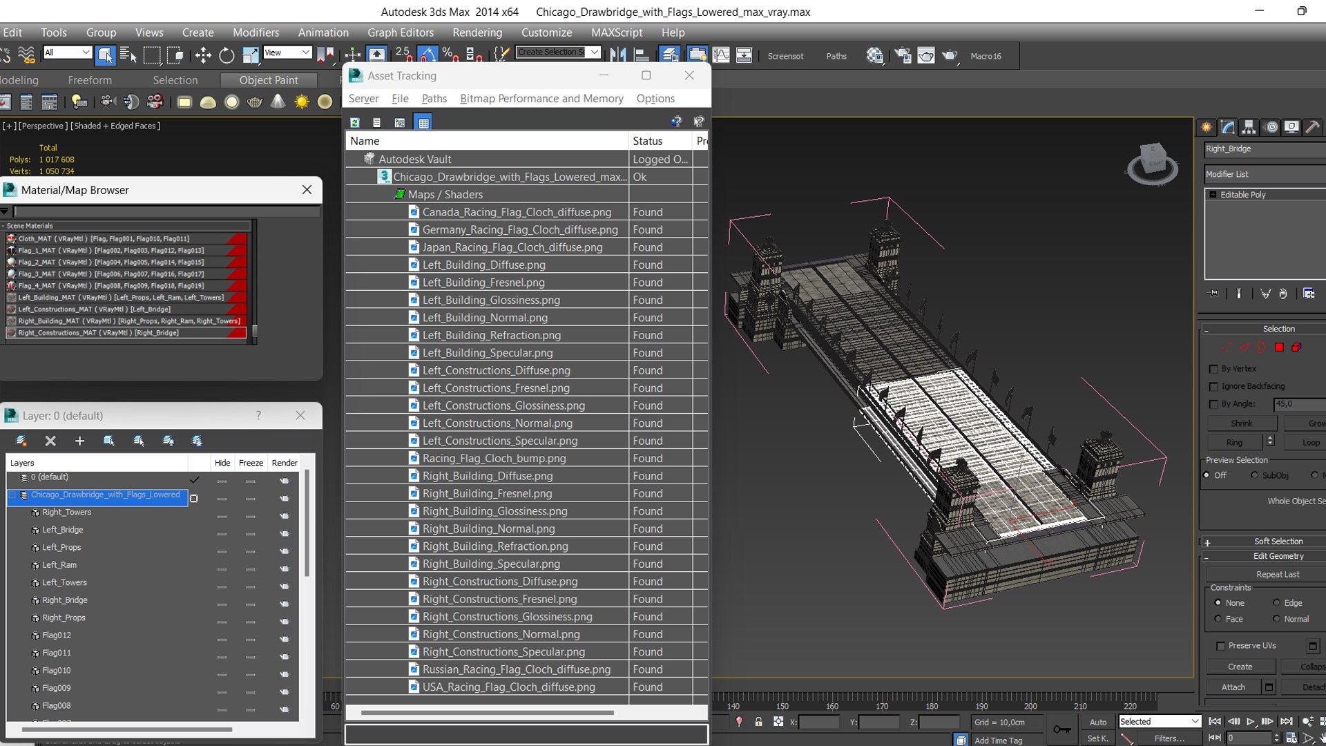 Chicago Drawbridge With Flags Lowered Model - TurboSquid 2285052