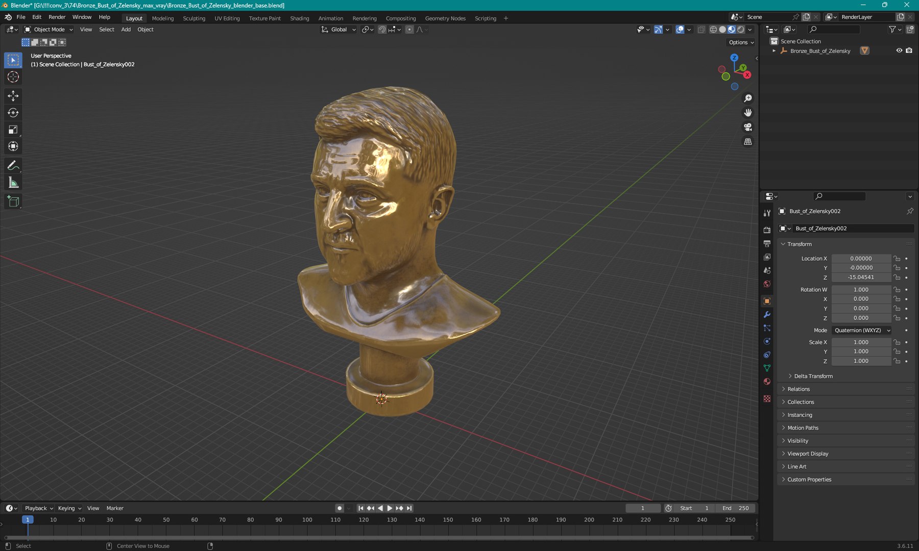 3D Model Bronze Bust Of Zelensky - TurboSquid 2387317