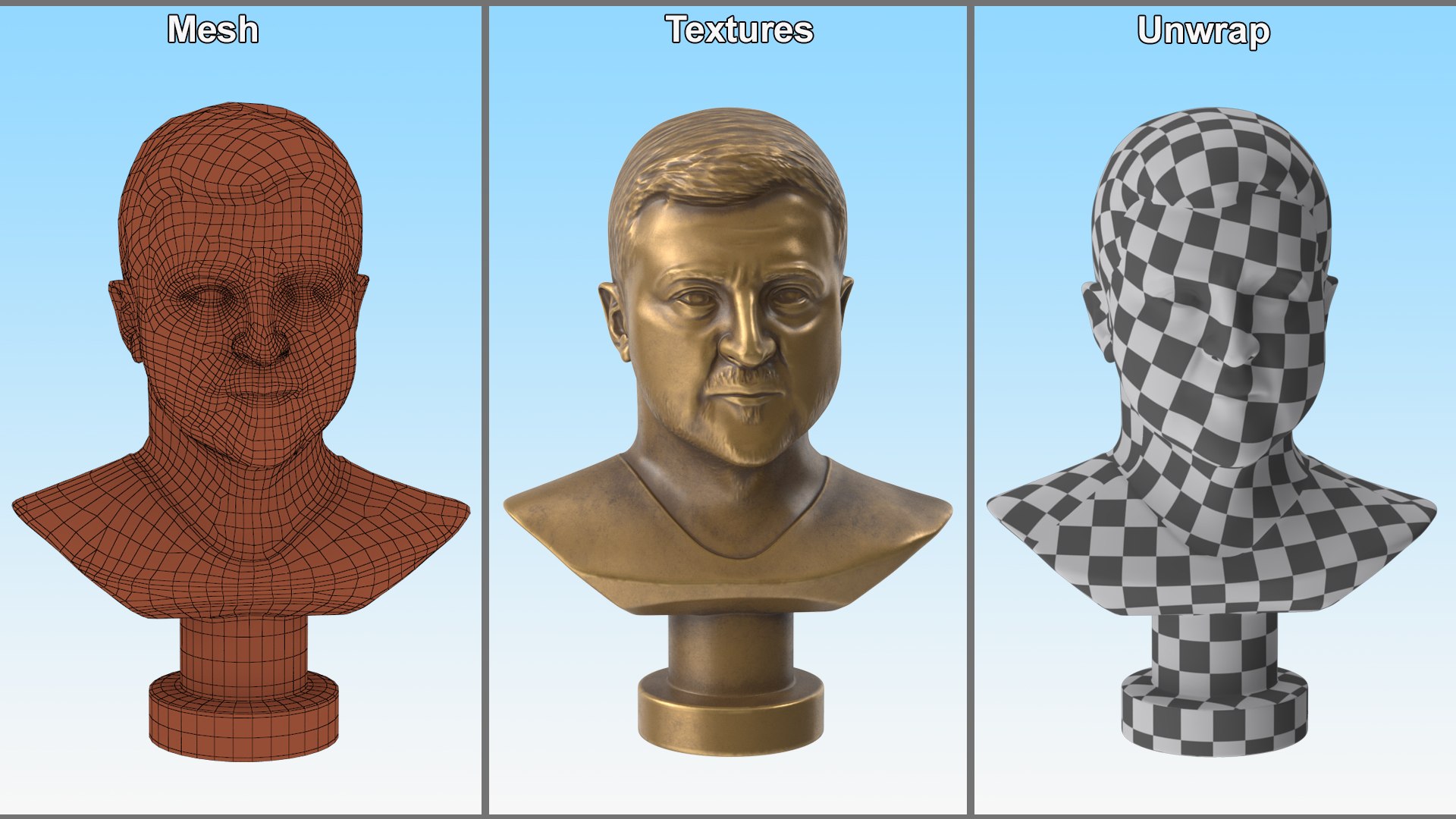 3D Model Bronze Bust Of Zelensky - TurboSquid 2387317