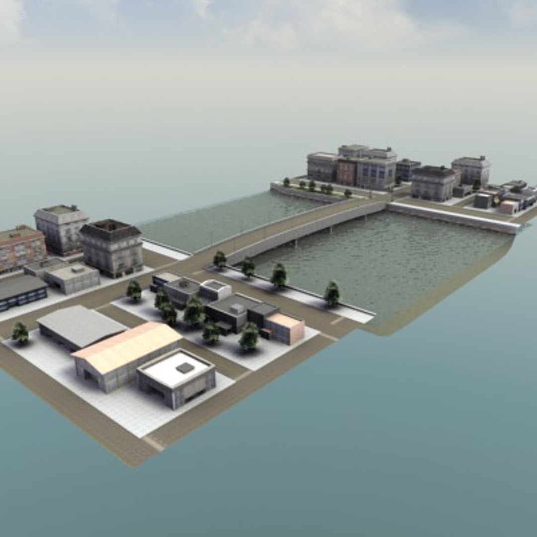 3d Bridge River Buildings Construction