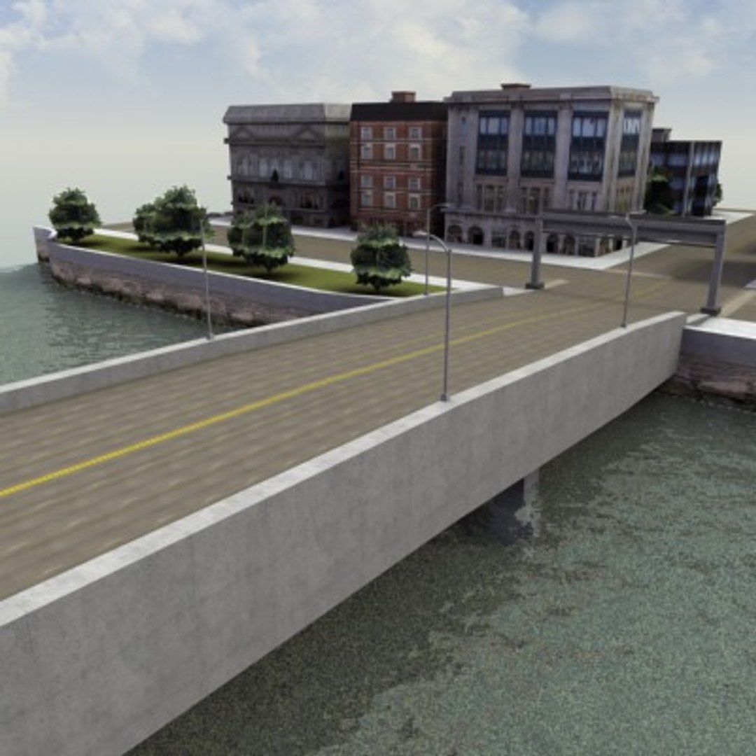 3d Bridge River Buildings Construction