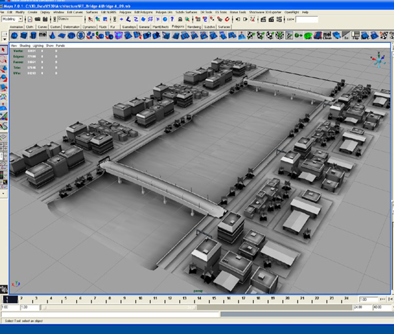 3d Bridge River Buildings Construction