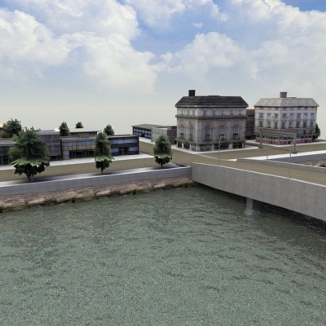 3d Bridge River Buildings Construction