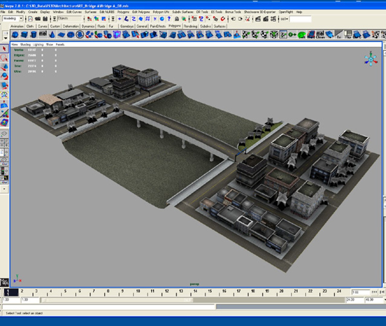 3d Bridge River Buildings Construction