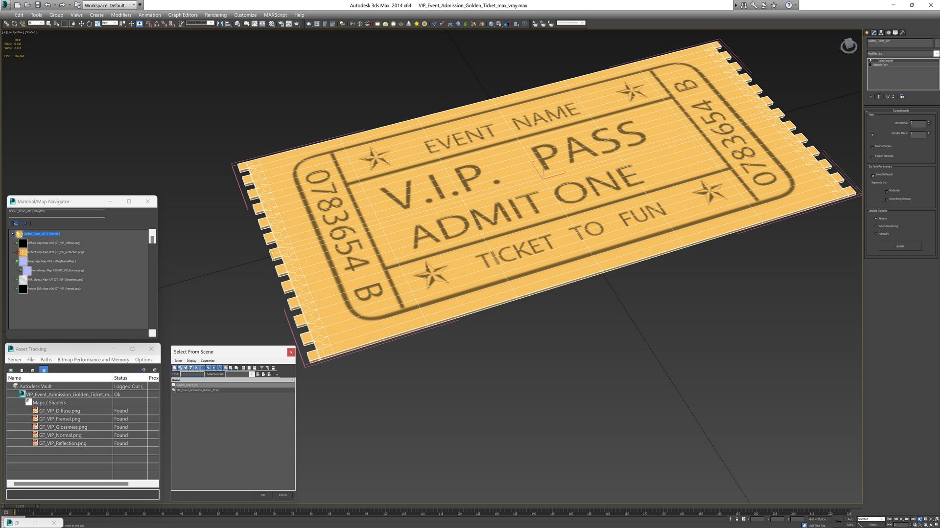 Event Admission Golden Ticket 3D Model - TurboSquid 2238360
