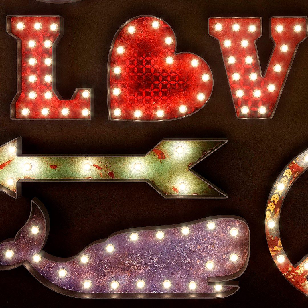 Lighted Metal Sign Set 3D - TurboSquid 1424322