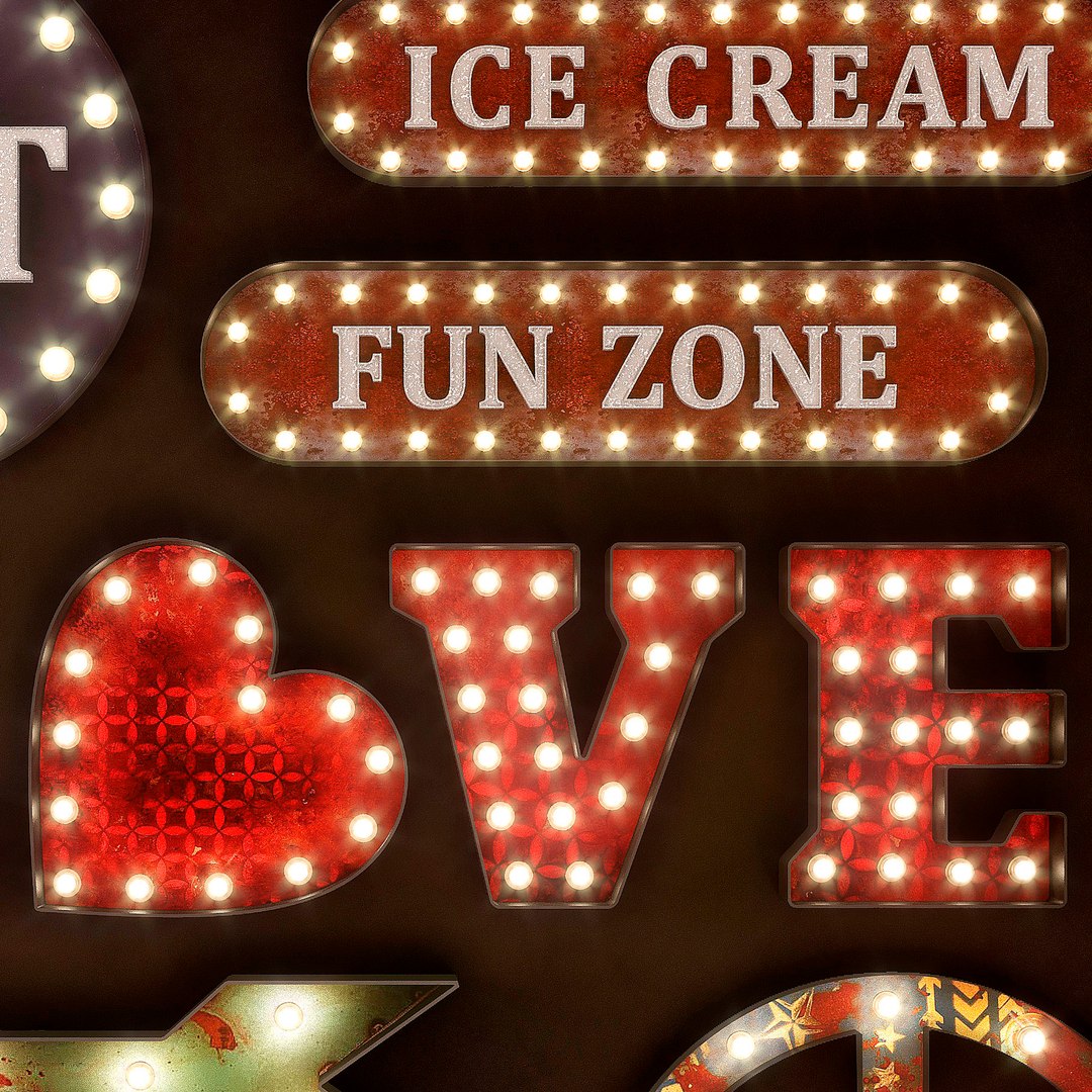 Lighted Metal Sign Set 3D - TurboSquid 1424322