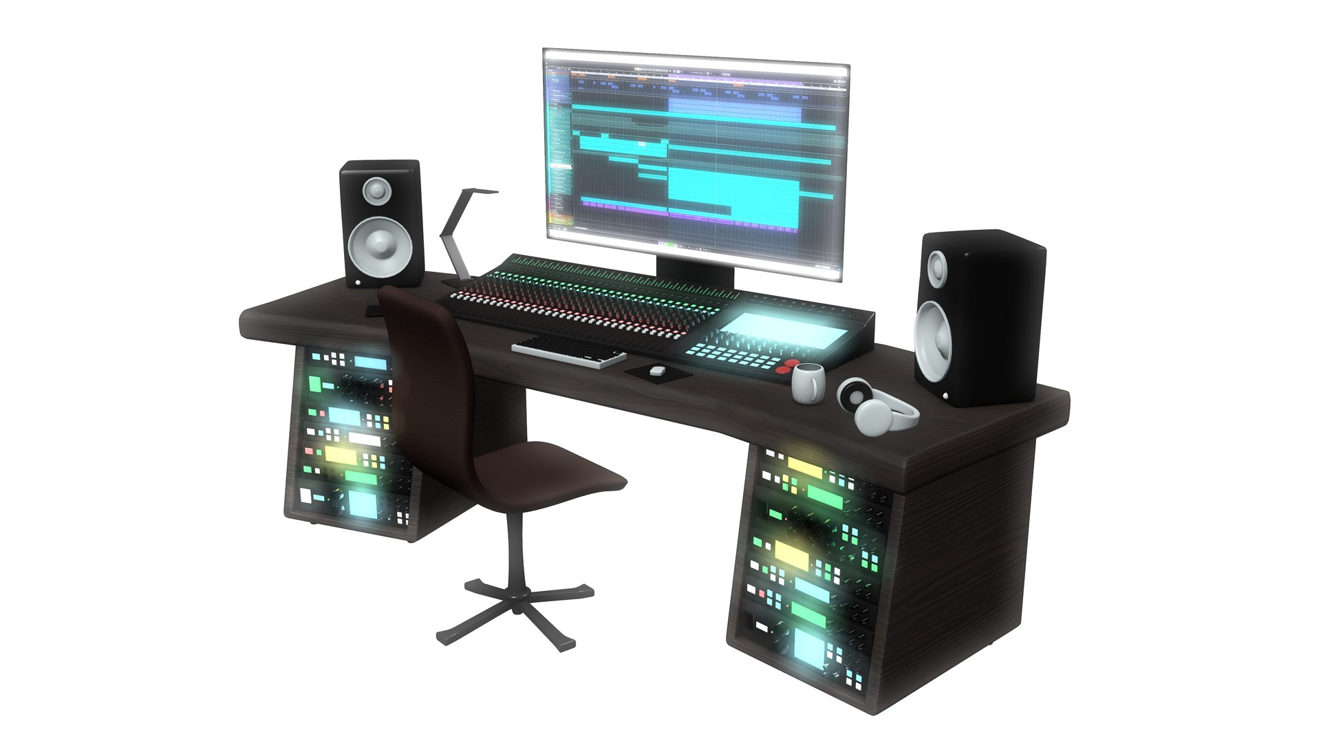 Music Studio Desk Setup 3D model - TurboSquid 2017704