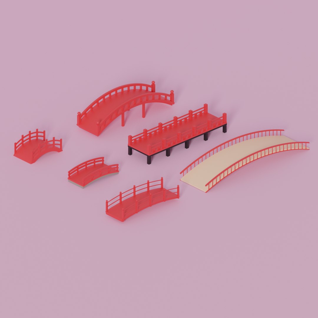 Cartoon Asian Japanese Bridge Collection 3D - TurboSquid 1792670