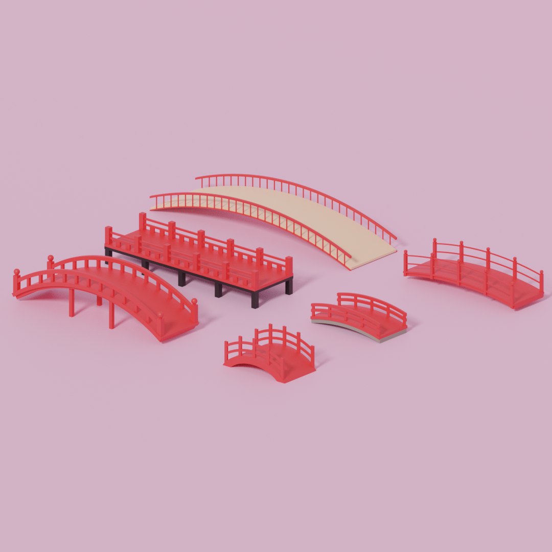 Cartoon Asian Japanese Bridge Collection 3D - TurboSquid 1792670