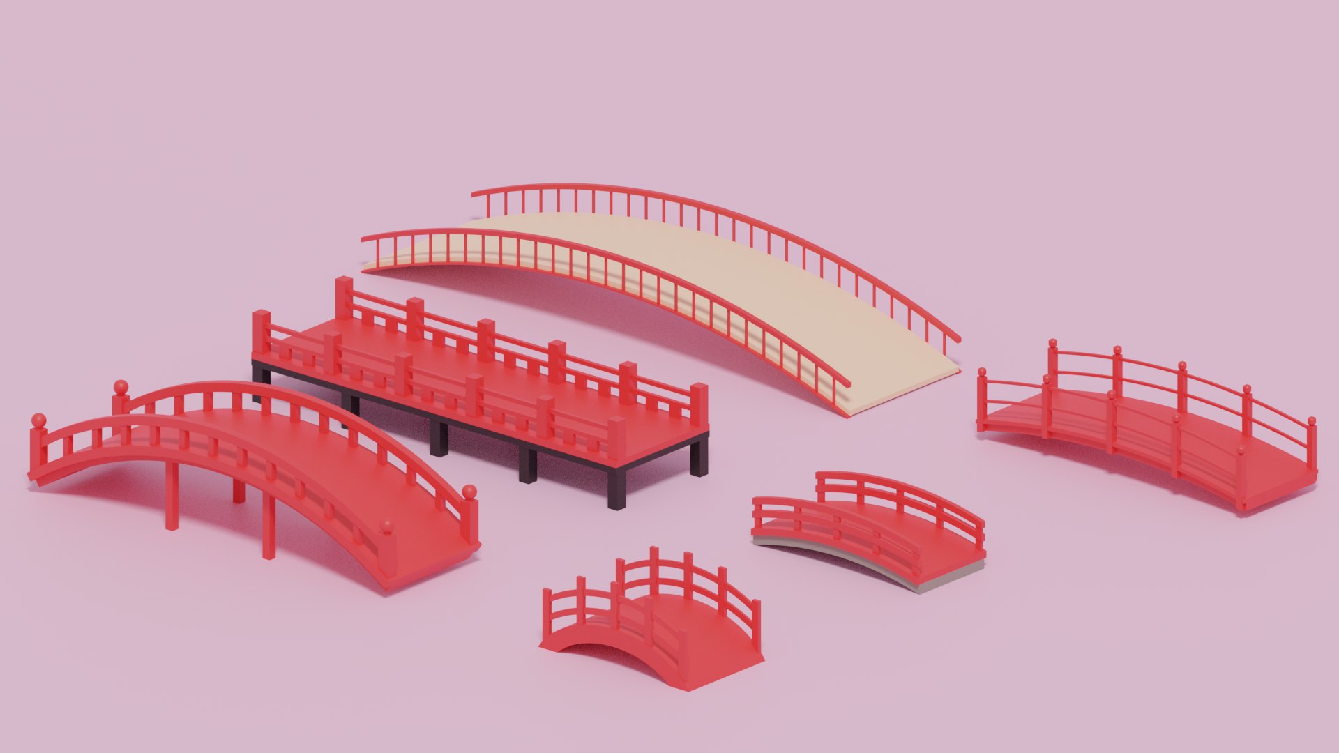 Cartoon Asian Japanese Bridge Collection 3D - TurboSquid 1792670