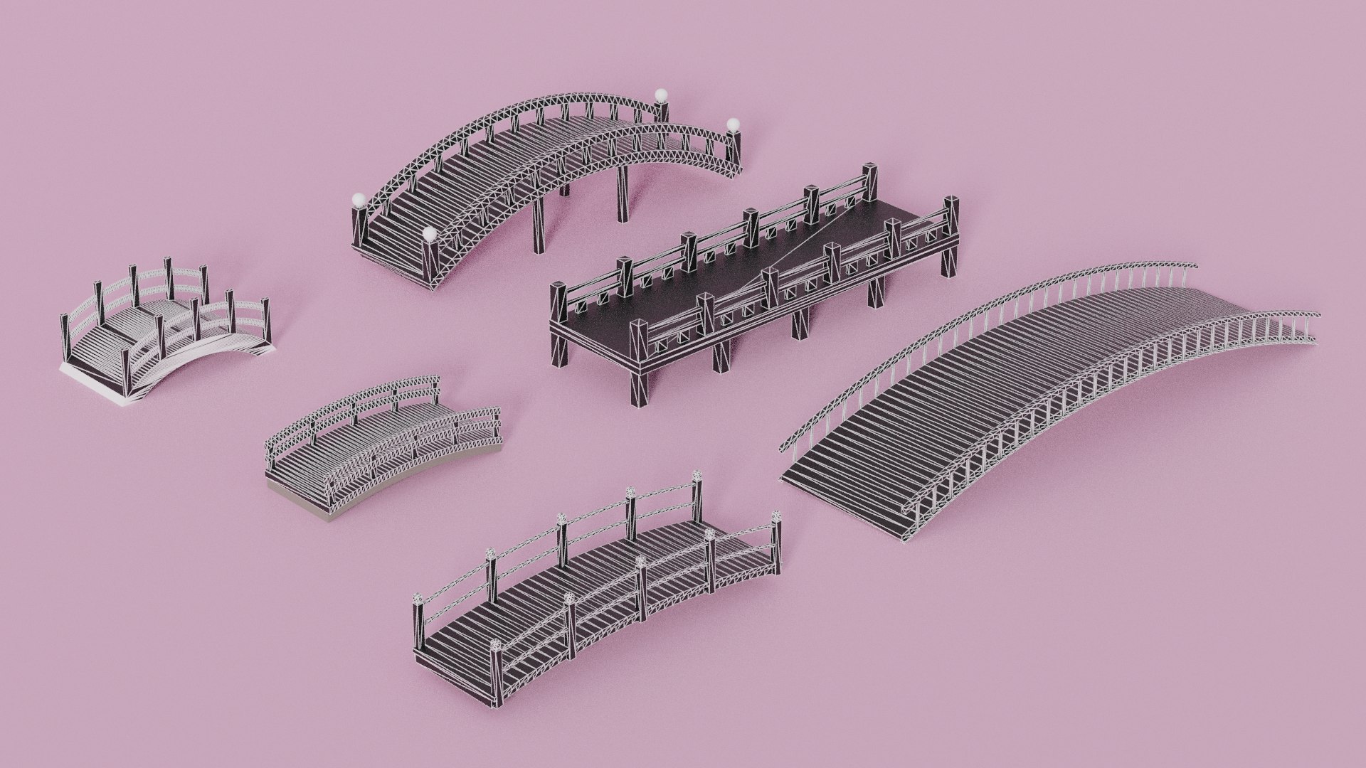 Cartoon Asian Japanese Bridge Collection 3D - TurboSquid 1792670