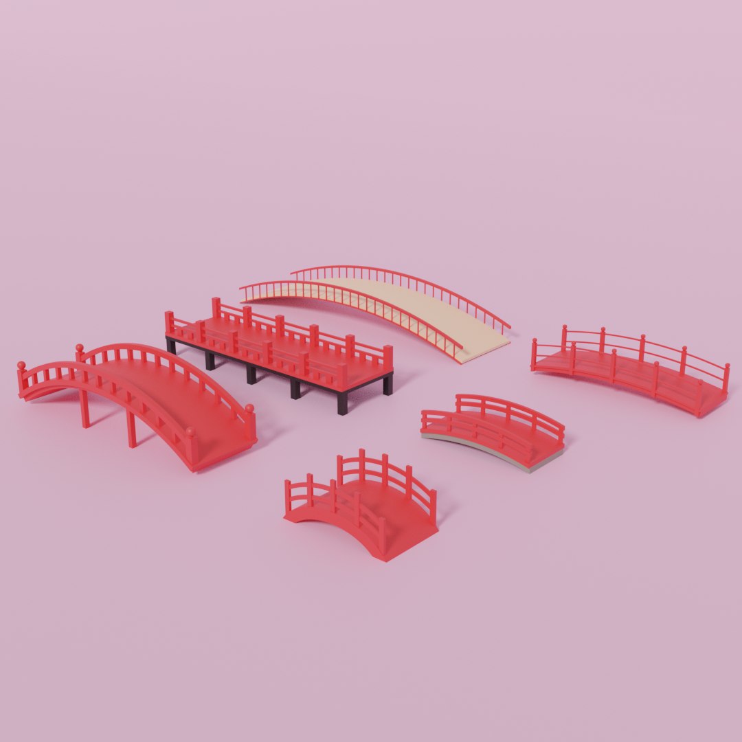 Cartoon Asian Japanese Bridge Collection 3D - TurboSquid 1792670