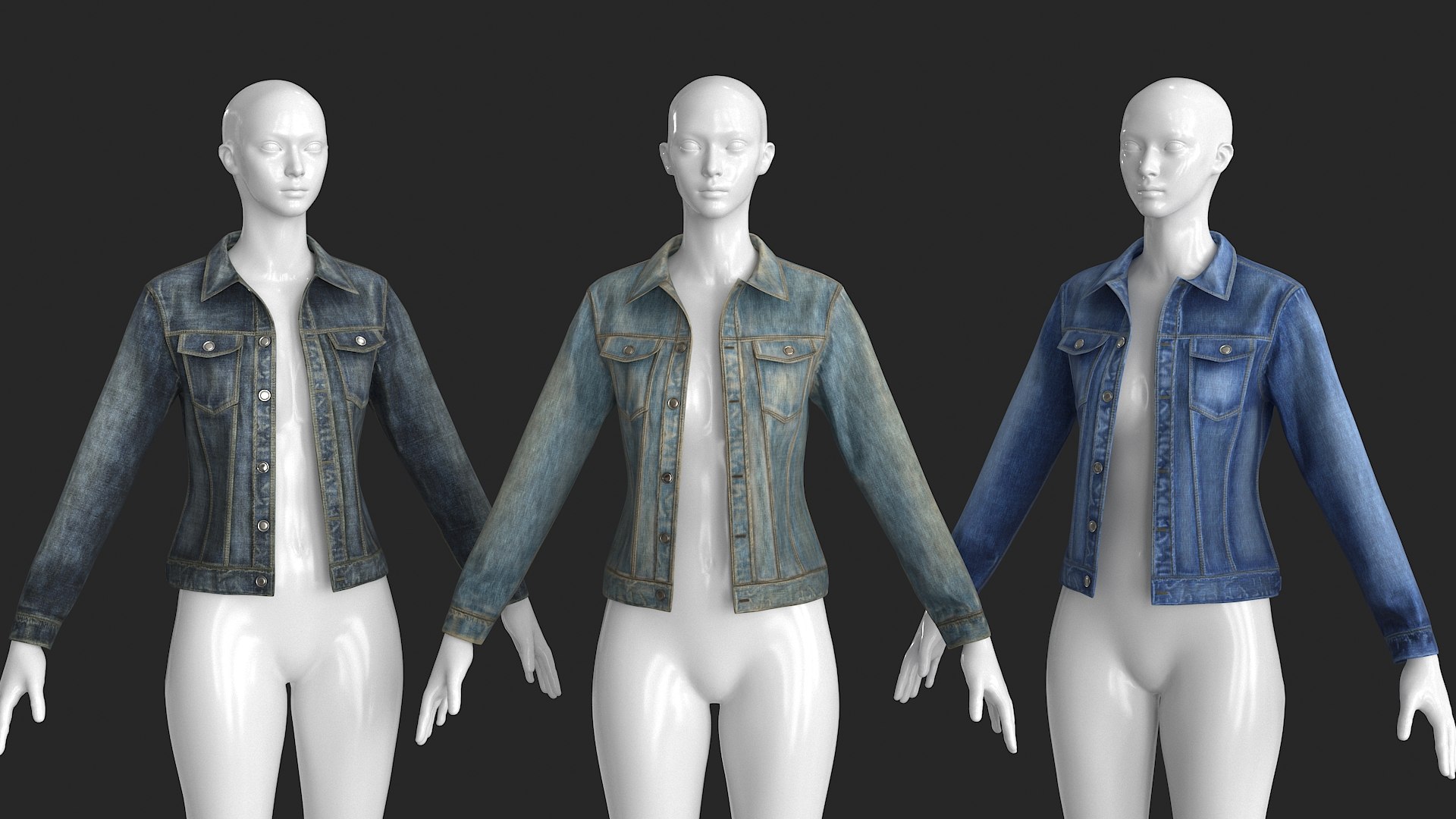 Female Denim Jacket 3 Colors 3D Model - TurboSquid 2339915
