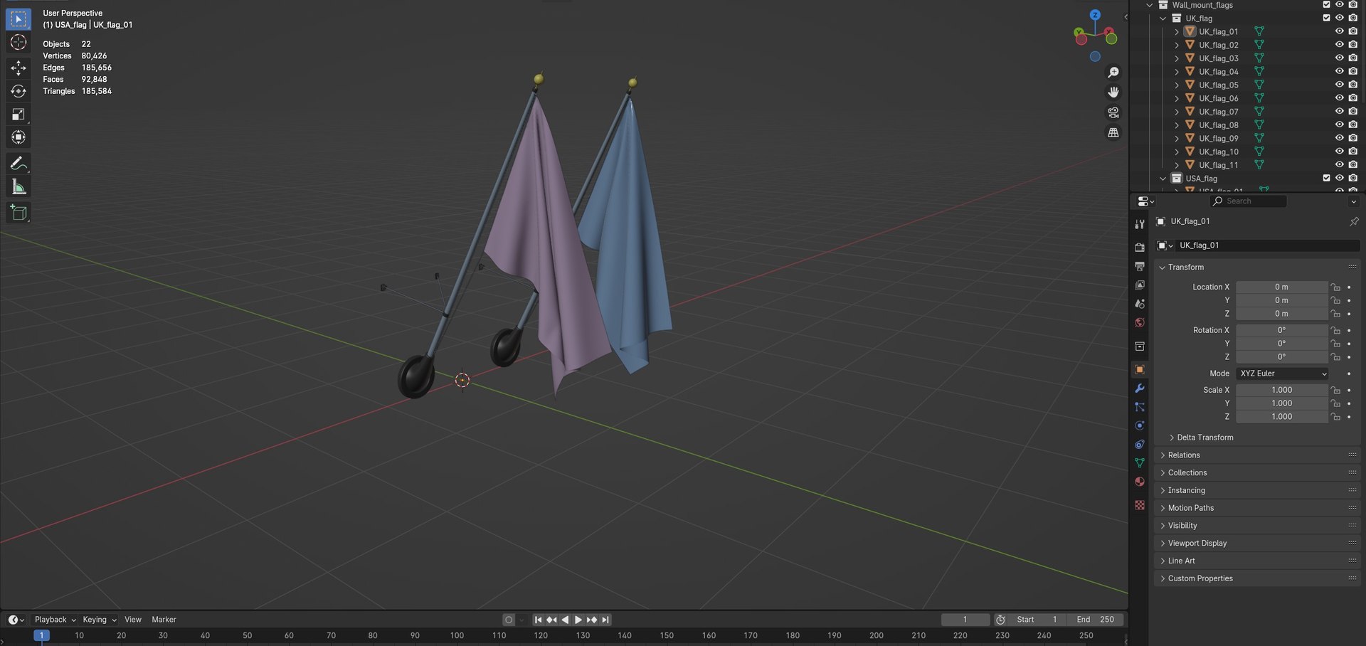 Wall-Mount Flags 3D Model - TurboSquid 2307095