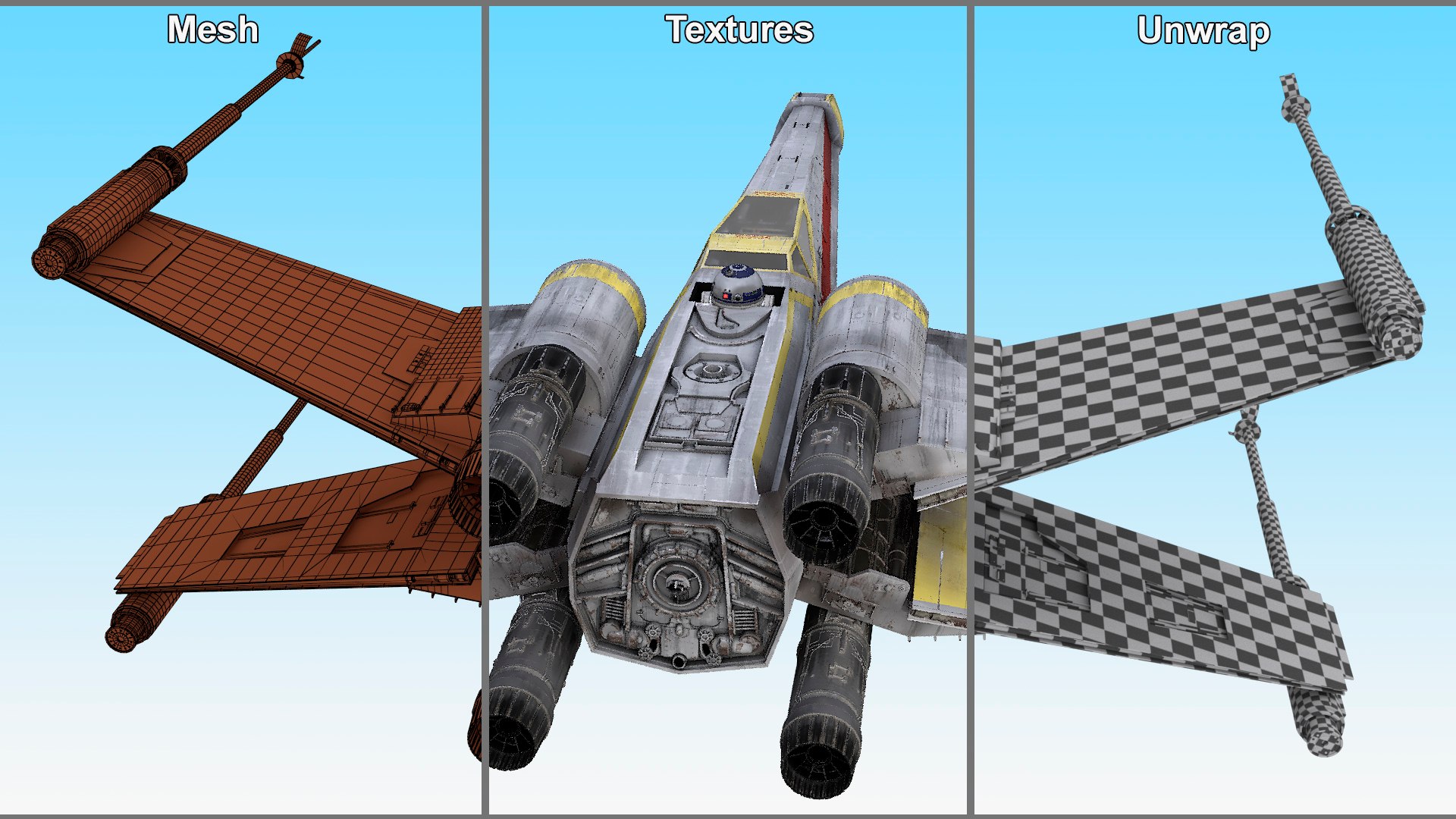 3D Model Starfighter X-Wing With Droid R2-D2 Rigged For Maya ...