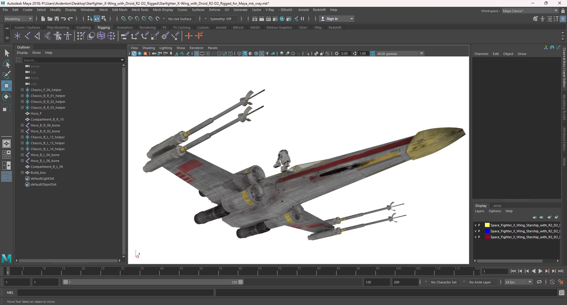3D Model Starfighter X-Wing With Droid R2-D2 Rigged For Maya ...