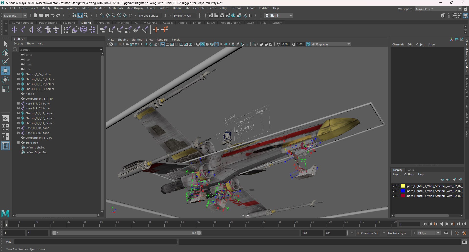 3D Model Starfighter X-Wing With Droid R2-D2 Rigged For Maya ...