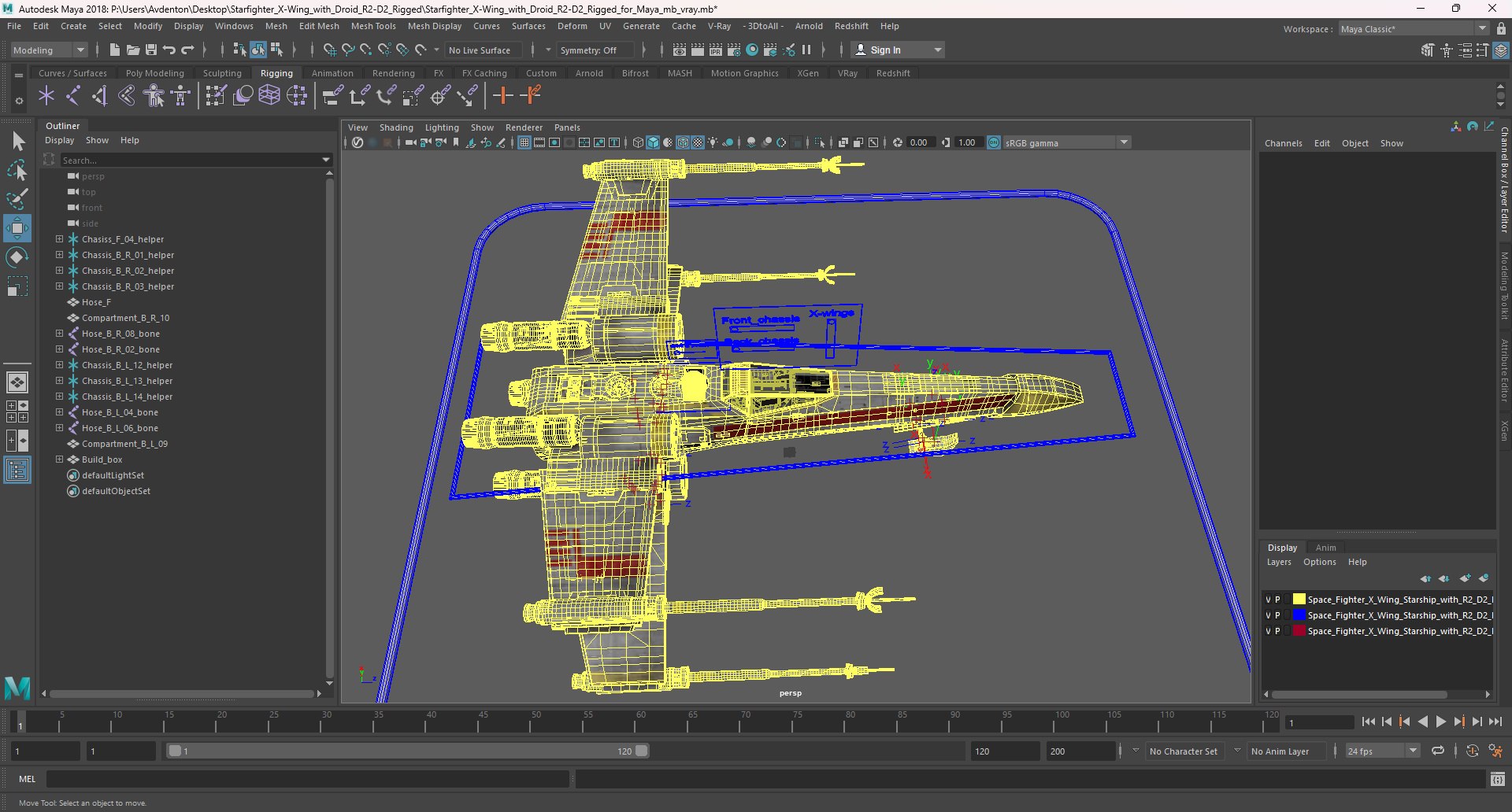 3D Model Starfighter X-Wing With Droid R2-D2 Rigged For Maya ...