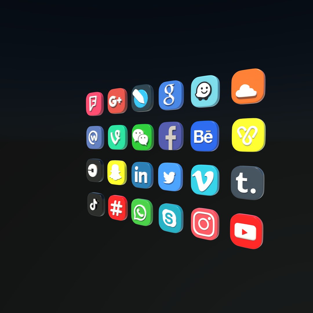 3D Model Social Media Icons 3D Model - TurboSquid 2360358