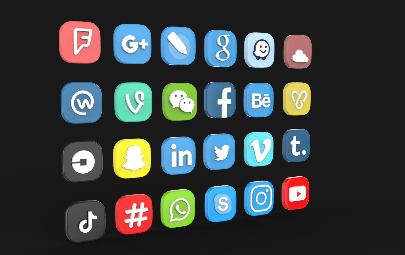 3D Model Social Media Icons 3D Model - TurboSquid 2360358