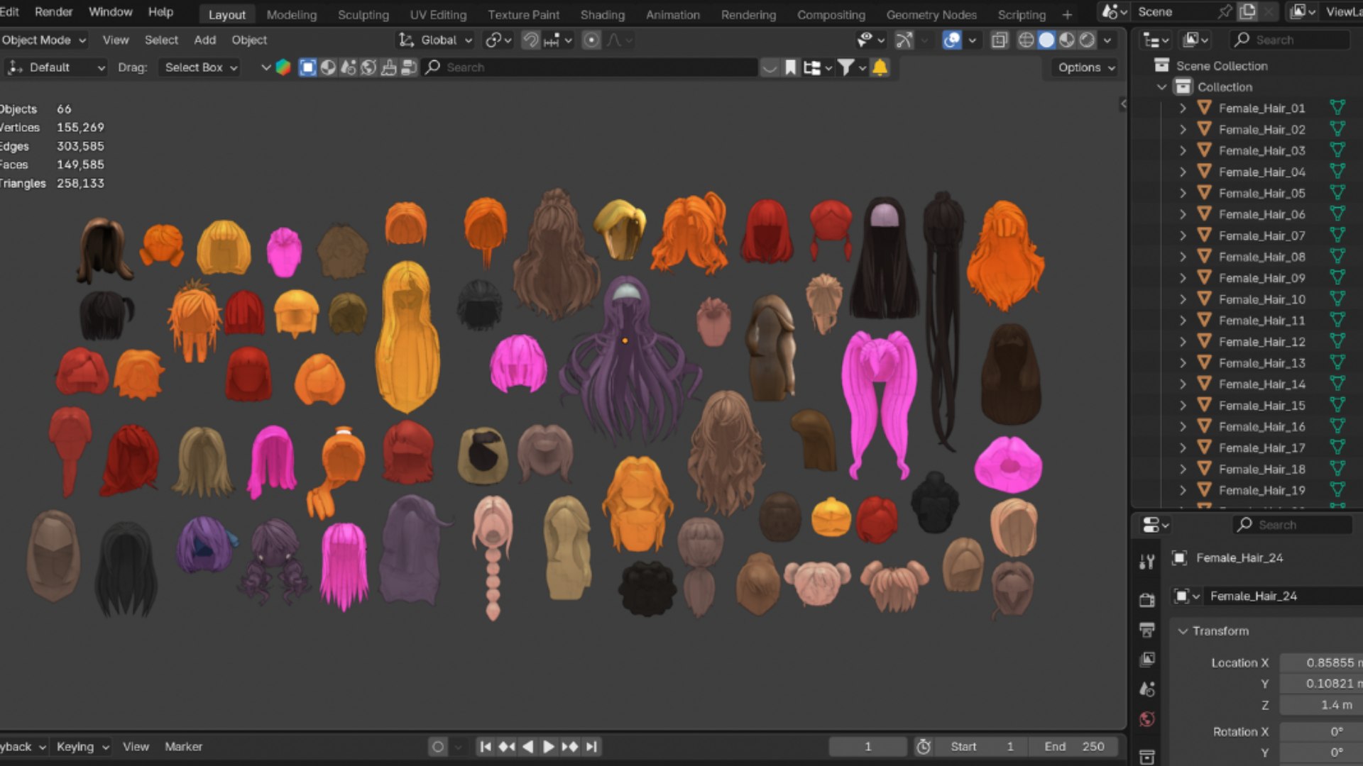 100 High Quality Low Poly 3D Hair Models Pack Male Female Model ...